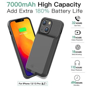 GIN FOXI Battery Case for iPhone 13&13Pro, Real 7000mAh Ultra-Slim Battery Charging Case Rechargeable Anti-Fall Protection Extended Charger Cover for iPhone 13&13Pro Battery Case(6.1 inch) Black