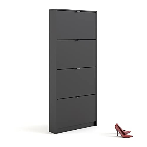 Pemberly Row Modern 4 Drawer Shoe Cabinet, 12-Pair Shoe Rack Stoarge Organizer in Black Matte