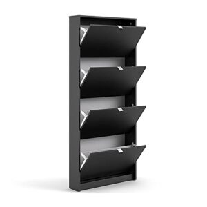 Pemberly Row Modern 4 Drawer Shoe Cabinet, 12-Pair Shoe Rack Stoarge Organizer in Black Matte