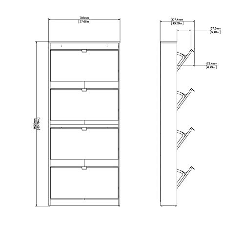 Pemberly Row Modern 4 Drawer Shoe Cabinet, 12-Pair Shoe Rack Stoarge Organizer in Black Matte