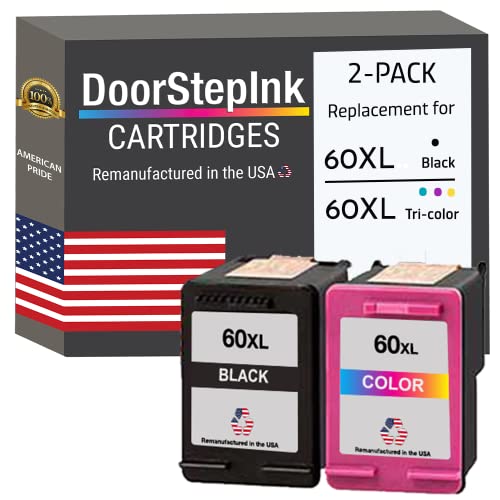 DoorStepInk Remanufactured in The USA Ink Cartridge Replacements for HP 60XL 60 XL Black and Color for PhotoSmart C4780 C4795 C4680 C4650 D110 D110a DeskJet F4480 F4280 F4580 D2530 D2545 Envy 100 111