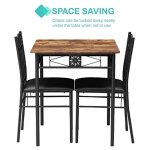 VECELO 3-Piece Kitchen Dining Room Table Set for Small Spaces, PU Padded Chairs, Retro Brown