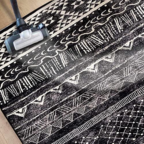 Calore Modern Faux Wool Area Rug Large Non-Slip Washable Living Room Rug Boho Neutral Indoor Carpet for Bedroom Dining Room (Black and White, 6.7'x8.2')