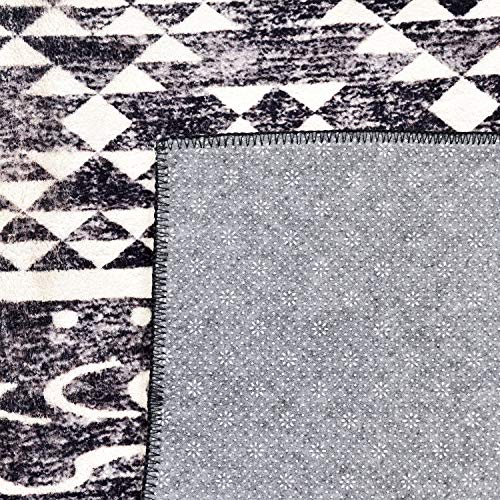 Calore Modern Faux Wool Area Rug Large Non-Slip Washable Living Room Rug Boho Neutral Indoor Carpet for Bedroom Dining Room (Black and White, 6.7'x8.2')