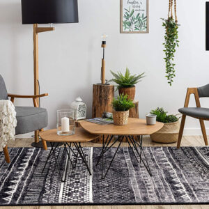 Calore Modern Faux Wool Area Rug Large Non-Slip Washable Living Room Rug Boho Neutral Indoor Carpet for Bedroom Dining Room (Black and White, 6.7'x8.2')