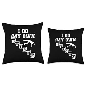 Cute Falling Down Stairs Accident Broken Arm Leg Funny I Do My Own Stunts | Cool Clumsy Stuntman Joke Gift Throw Pillow, 16x16, Multicolor