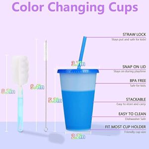 Color Changing Cups with Lids & Straws - 16 oz Cute Reusable Plastic Tumblers Bulk | 9 Pack Party Funny Tumbler Ice Cold Drinking Cup for Kids & Adults