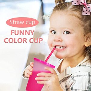 Color Changing Cups with Lids & Straws - 16 oz Cute Reusable Plastic Tumblers Bulk | 9 Pack Party Funny Tumbler Ice Cold Drinking Cup for Kids & Adults