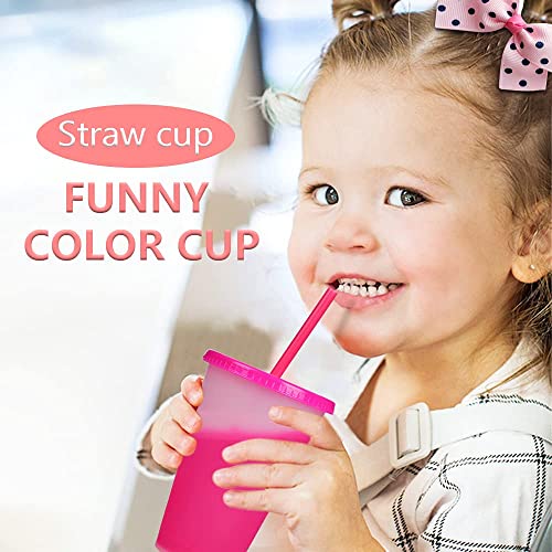 Color Changing Cups with Lids & Straws - 16 oz Cute Reusable Plastic Tumblers Bulk | 9 Pack Party Funny Tumbler Ice Cold Drinking Cup for Kids & Adults