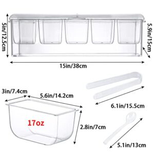 MOLIGOU Condiment Server on Ice, Chilled Caddy with 5 Removable Compartments, Chilled Serving Tray Container with Hinged Lid, 3 Serving Spoons and 3 Tongs Included