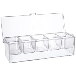 MOLIGOU Condiment Server on Ice, Chilled Caddy with 5 Removable Compartments, Chilled Serving Tray Container with Hinged Lid, 3 Serving Spoons and 3 Tongs Included