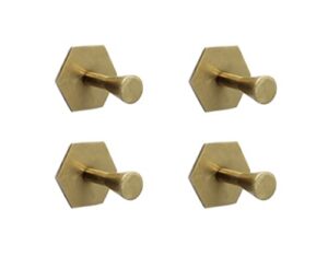 woodlands home, antique brass self adhesive towel & robe hook, modern geometric base, pack of 4