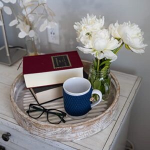 walbrook round serving tray with handles - 16" coffee table tray, decorative tray, large ottoman tray, wooden tray, rustic round tray, wood tray, farmhouse tray, white tray, round wood tray