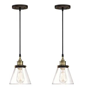 yaokuem pendant lighting fixture, hanging ceiling lights, e26 medium base max. 60 watts, clear glass cover, bulbs not included, 2-pack