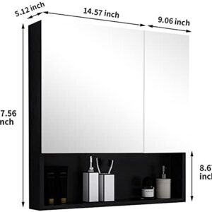 prosfalt 28x24in Mirror Medicine Cabinets with Double Doors, Space Aluminum Wall Mounted Storage Cabinets for Bathroom, Waterproof and Rust-Resist, Recess or Surface Mount - Black,353653765