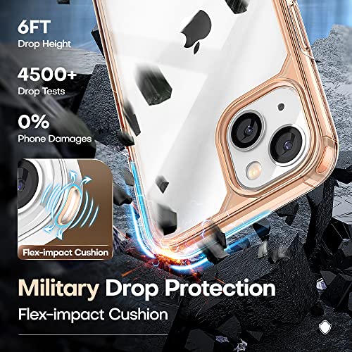 TAURI [5 in 1 Defender Designed for iPhone 13 Case, [Not-Yellowing] with 2X Tempered Glass Screen Protector + 2X Camera Lens Protector [Military-Grade Drop Protection] Shockproof 6.1 Inch Rose Gold