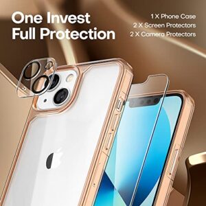 TAURI [5 in 1 Defender Designed for iPhone 13 Case, [Not-Yellowing] with 2X Tempered Glass Screen Protector + 2X Camera Lens Protector [Military-Grade Drop Protection] Shockproof 6.1 Inch Rose Gold