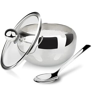 bivvclaz stainless steel sugar bowl with lid and spoon, 10 oz sugar container with spoon, sugar dispenser bowl for coffee, small condiment container for salt, spices