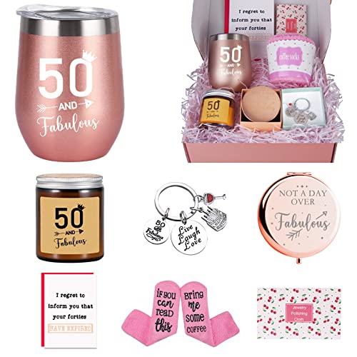 50th Birthday Gifts for Women, 50 and Fabulous Gift Basket for Grandma, Mom, Friend, Sister, Wife, Aunt, 50th Birthday Decorations Women | 1973 Birthday Gifts for 50 Year Old Woman Funny Gift Idea