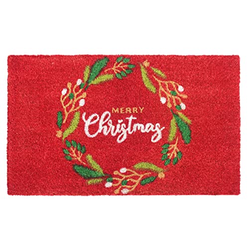 Rugsmith Red Machine Tufted Holiday Merry Christmas Wreath Area Rug, 18" x 30"