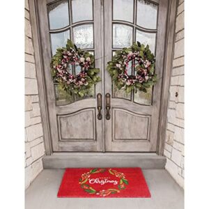 Rugsmith Red Machine Tufted Holiday Merry Christmas Wreath Area Rug, 18" x 30"