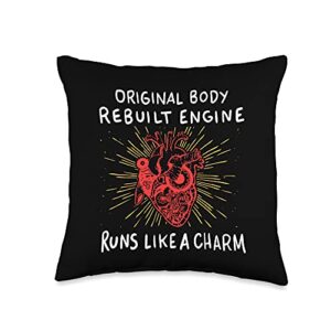 heart surgery recovery gifts original body rebuilt engine open heart surgery throw pillow, 16x16, multicolor