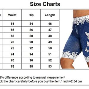 Women's Butterfly Print Short Jeans Knee Length Bermuda Short Jean Pants Fitness High Waisted Short Denim Leggings (Blue 1,Medium)