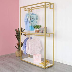 FONECHIN Metal Clothes Display Rack Free Standing Garment Clothing Rack with Wooden Shelves Cover Heavy Duty Closet Hanging Rack Gold,59"