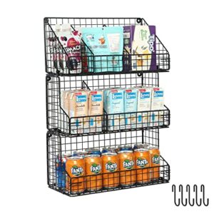 3 tier stackable tea bag organizer with 3 divinder 5 hooks metal wire basket snack rack holder countertop caddy bin wall mount shelf for office kitchen cabinet pantry patent pending