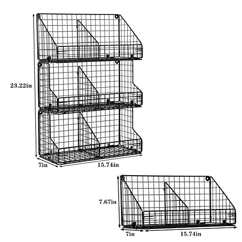 3 Tier Stackable Tea Bag Organizer with 3 Divinder 5 Hooks Metal Wire Basket Snack Rack Holder Countertop Caddy Bin Wall Mount Shelf for Office Kitchen Cabinet Pantry Patent Pending