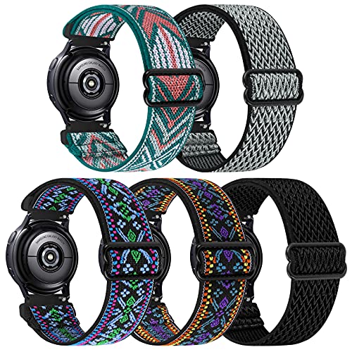 5 pack Stretchy Nylon Watch Bands Compatible with Samsung galaxy watch active 2 bands 40mm 44mm/Active 40mm/Galaxy Watch 3 41mm/Galaxy Watch 42mm/Gear S2/Galaxy Watch 4/Galaxy Watch 5 Fabric 20mm Wristband MZF