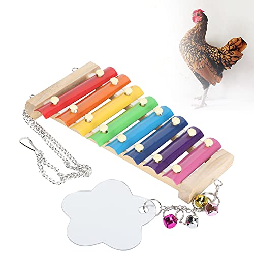 LZKW Chicken Xylophone Toy, Chicken Toys Chicken Coop Pecking Toy Non‑Toxic Natural with Mirror Bell 8 Metal Keys for Parrots for Attracting Chicken for Hens