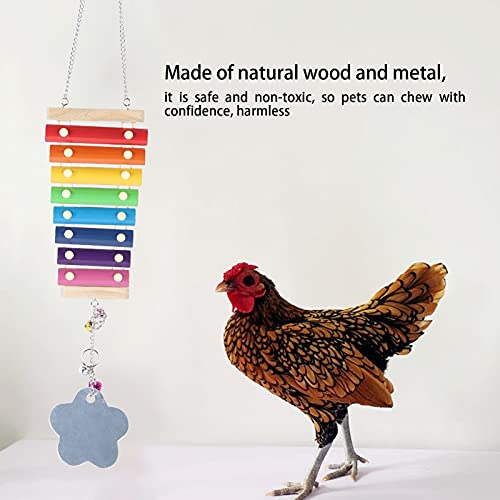 LZKW Chicken Xylophone Toy, Chicken Toys Chicken Coop Pecking Toy Non‑Toxic Natural with Mirror Bell 8 Metal Keys for Parrots for Attracting Chicken for Hens