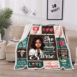 Nurse Gifts Soft Nurse Blanket Microfiber Plush Sherpa Gifts for Women Nurses Girl Warm Cozy Fuzzy Throw Blankets for Couch Bed Room (51'' x59''(130cmx150cm)