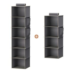 youdenova hanging closet organizer, 6-shelf & 4-shelf closet hanging storage shelves, black