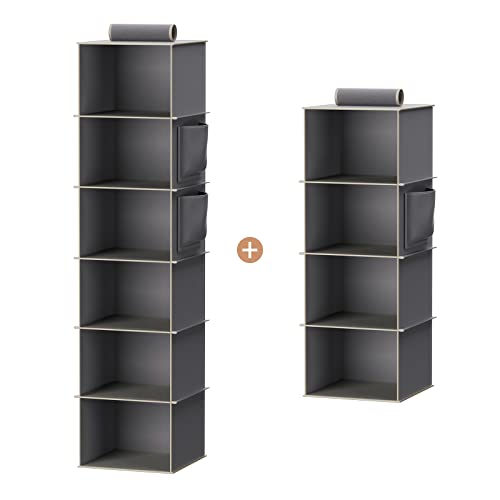 YOUDENOVA Hanging Closet Organizer, 6-Shelf & 4-Shelf Closet Hanging Storage Shelves, Black