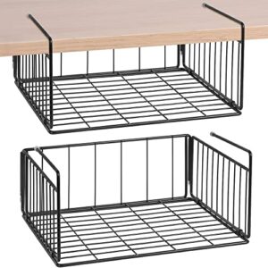 sufauy steel 2-pack under cabinet shelf basket organizer, metal wire rack hanging storage baskets holds up to 22lbs for kitchen pantry or refrigerator, black