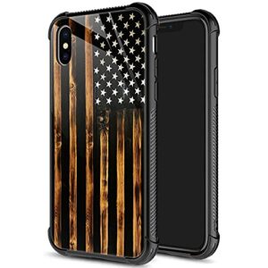 iphone xr case, classic wood grain old flag iphone xr cases for man boys girls dual layer shockproof rugged cover soft tpu + hard pc bumper cool cover case for iphone xr