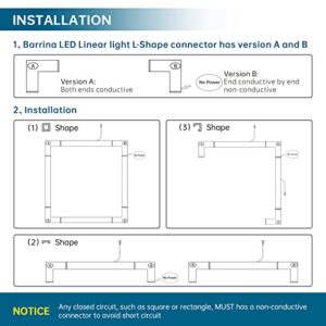 Barrina LED Linear Light Connector, L-Shape 9W, Only Work Linear Light Series 5566, Seamless Connection Suspended Linkable Connecter, ETL Listed (Pack of 4)