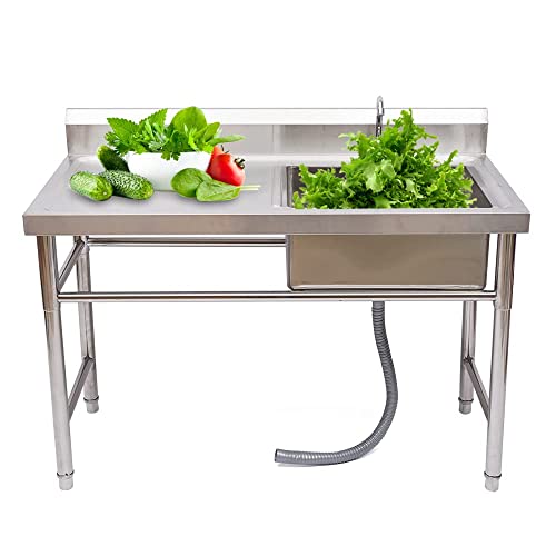 Commercial Stainless Steel Kitchen Sink w/Faucet -Commercial Untility Sink with Workstations Single Bowl with Left Drainboard (Restaurant, Kitchen, Laundry, Garage),1200x600mm(LxW)