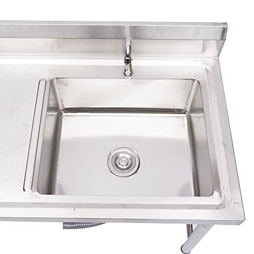 Commercial Stainless Steel Kitchen Sink w/Faucet -Commercial Untility Sink with Workstations Single Bowl with Left Drainboard (Restaurant, Kitchen, Laundry, Garage),1200x600mm(LxW)