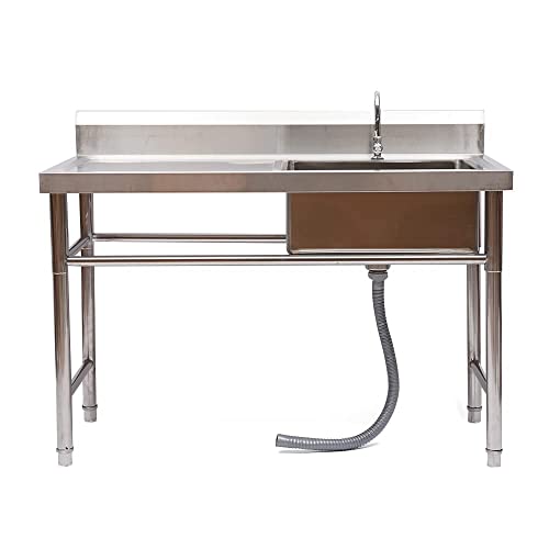 Commercial Stainless Steel Kitchen Sink w/Faucet -Commercial Untility Sink with Workstations Single Bowl with Left Drainboard (Restaurant, Kitchen, Laundry, Garage),1200x600mm(LxW)