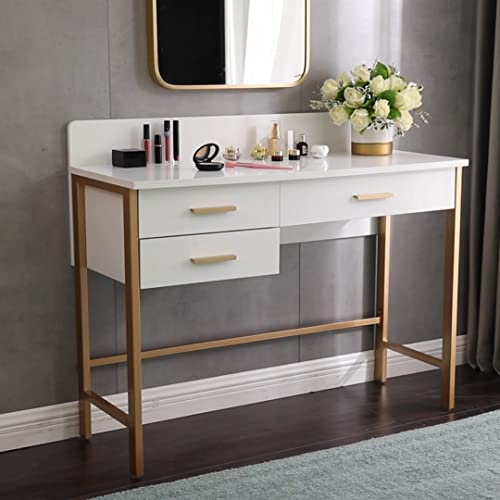 LUKYRA White Makeup Vanity Desk with Storage Dressing Table with 3 Drawers Writing Desk (33 Inch,White)