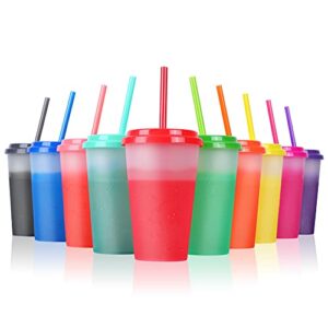 color changing cups with straws & lids: 12oz kids cold water drinking cups 10 pcs reusable plastic tumbler bulk