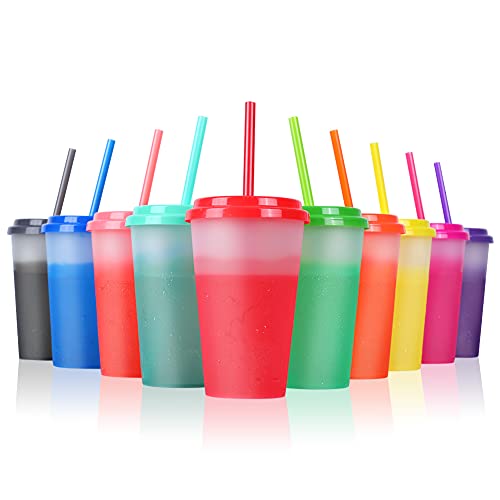 Color Changing Cups with Straws & Lids: 12oz Kids Cold Water Drinking Cups 10 Pcs Reusable Plastic Tumbler Bulk