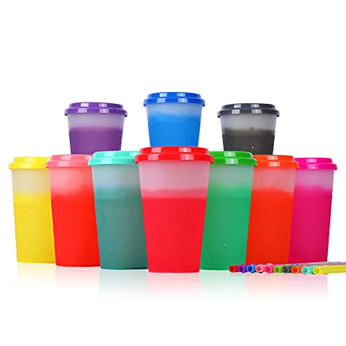 Color Changing Cups with Straws & Lids: 12oz Kids Cold Water Drinking Cups 10 Pcs Reusable Plastic Tumbler Bulk