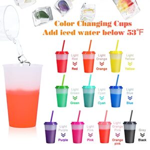 Color Changing Cups with Straws & Lids: 12oz Kids Cold Water Drinking Cups 10 Pcs Reusable Plastic Tumbler Bulk