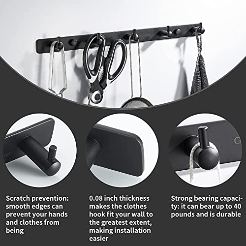 GemXuen Coat Rack for Hanging Coats Hats Towel Robes Bags,Heavy Duty Wall Hook for Entryway Bathroom Kitchen Office, Stainless Steel Out Door Coat Hook Black 5-Hooks