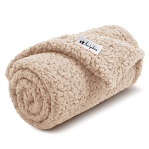 premium fleece dog blanket soft pet sherpa calming blankets throw for dog puppy cat, beige small (20x30)