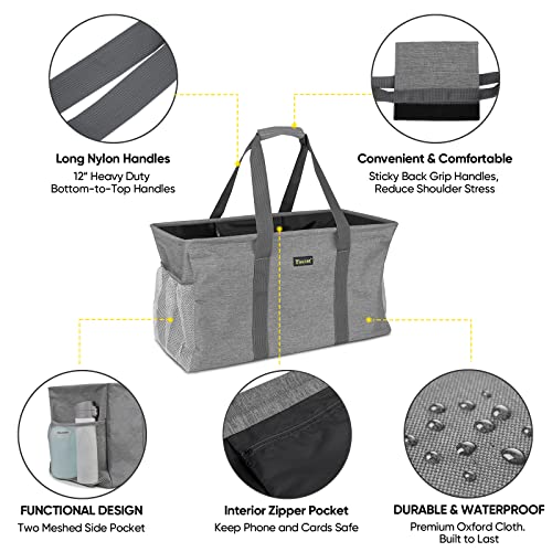 BALEINE Extra Large Utility Tote Bag with Wire Frame for Storage (Light Grey, 1-Pack)